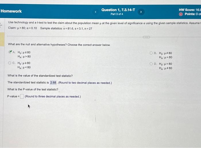 Solved Use Technology And A T Test To Test The Claim About 3388