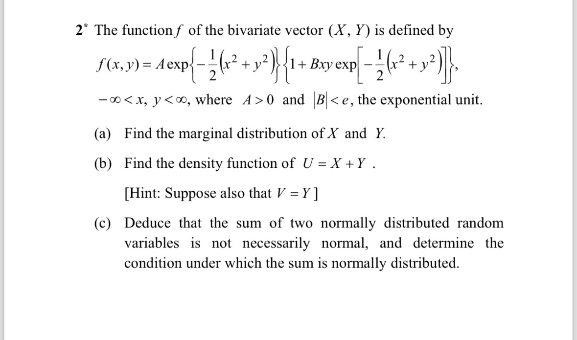 Solved 2** ﻿The function f ﻿of the bivariate vector (x,Y) | Chegg.com