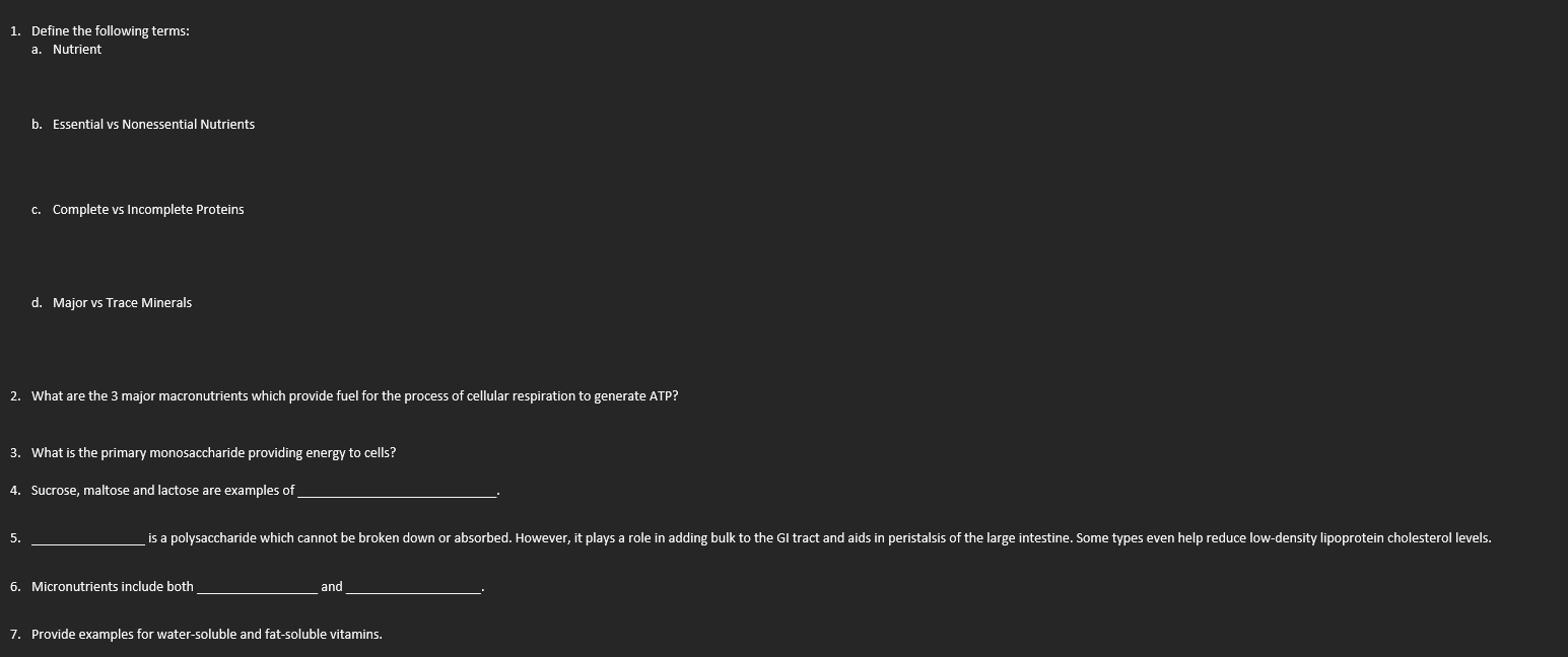 Solved Define the following terms:a. ﻿Nutrientb. ﻿Essential | Chegg.com