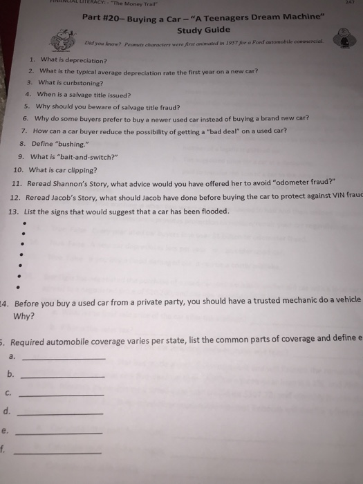 Solved ACY "The Money Trail Part #20- Buying a Car - "A | Chegg.com