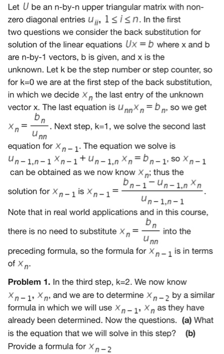 Solved Let U be an n-by-n upper triangular matrix with non- | Chegg.com