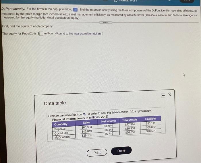 Solved DuPont identity. For the firms in the popup window, | Chegg.com