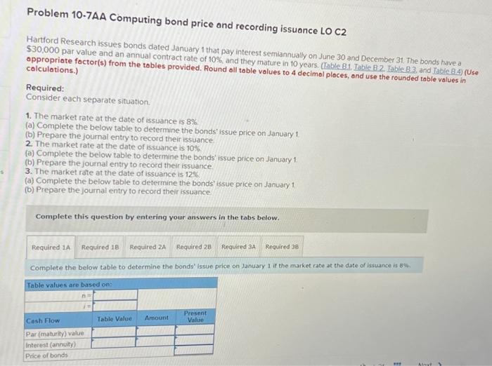Solved Problem 10-7AA Computing bond price and recording | Chegg.com