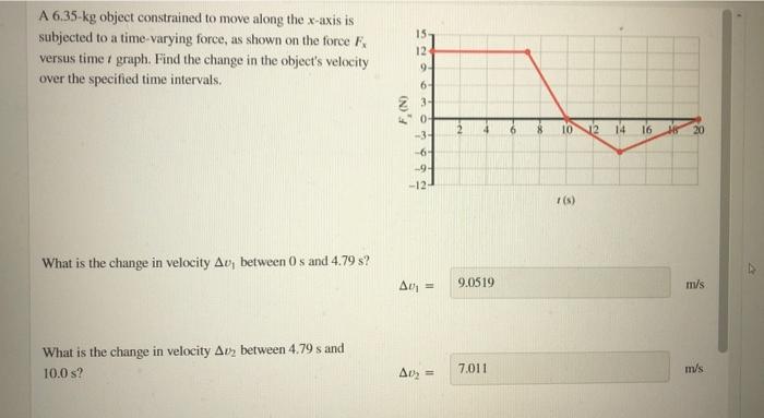 Solved A 6,35 kg object constrained to move along the x-axis | Chegg.com