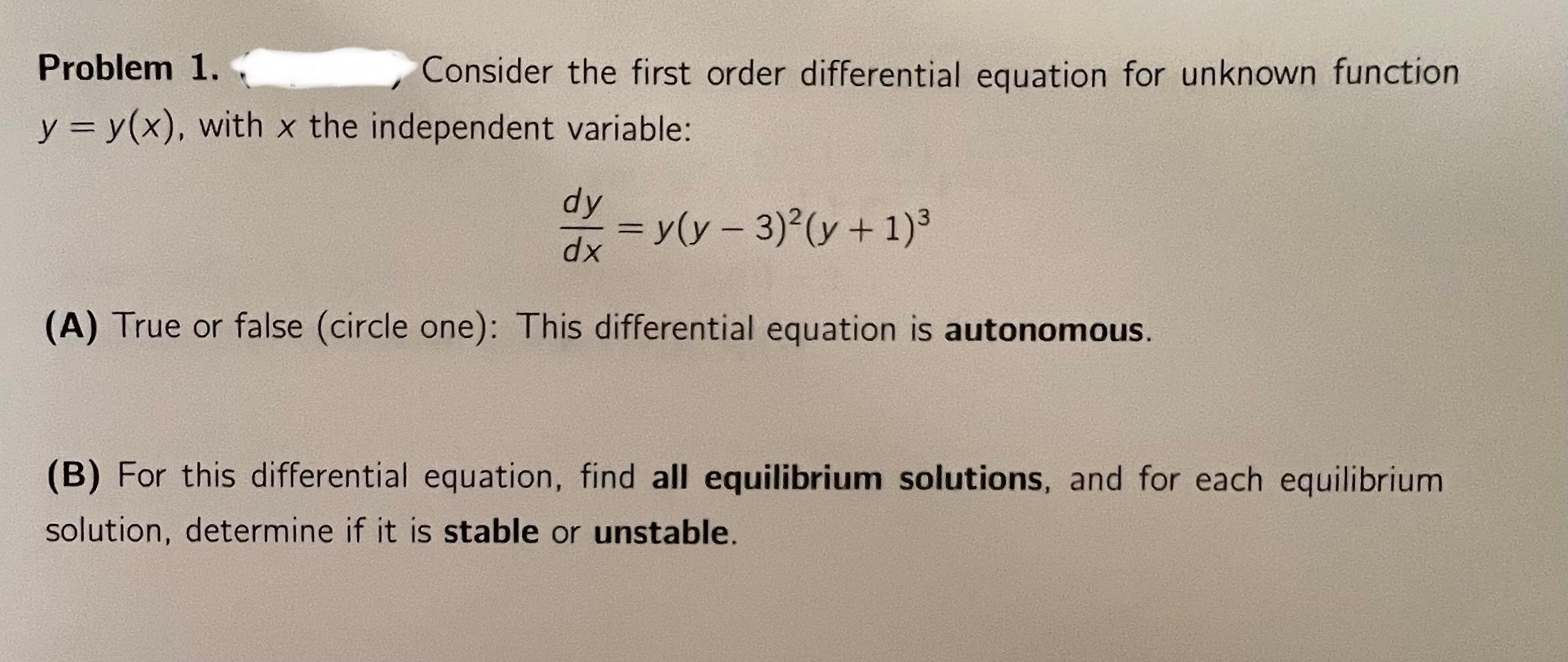 Solved Problem 1 ﻿consider The First Order Differential