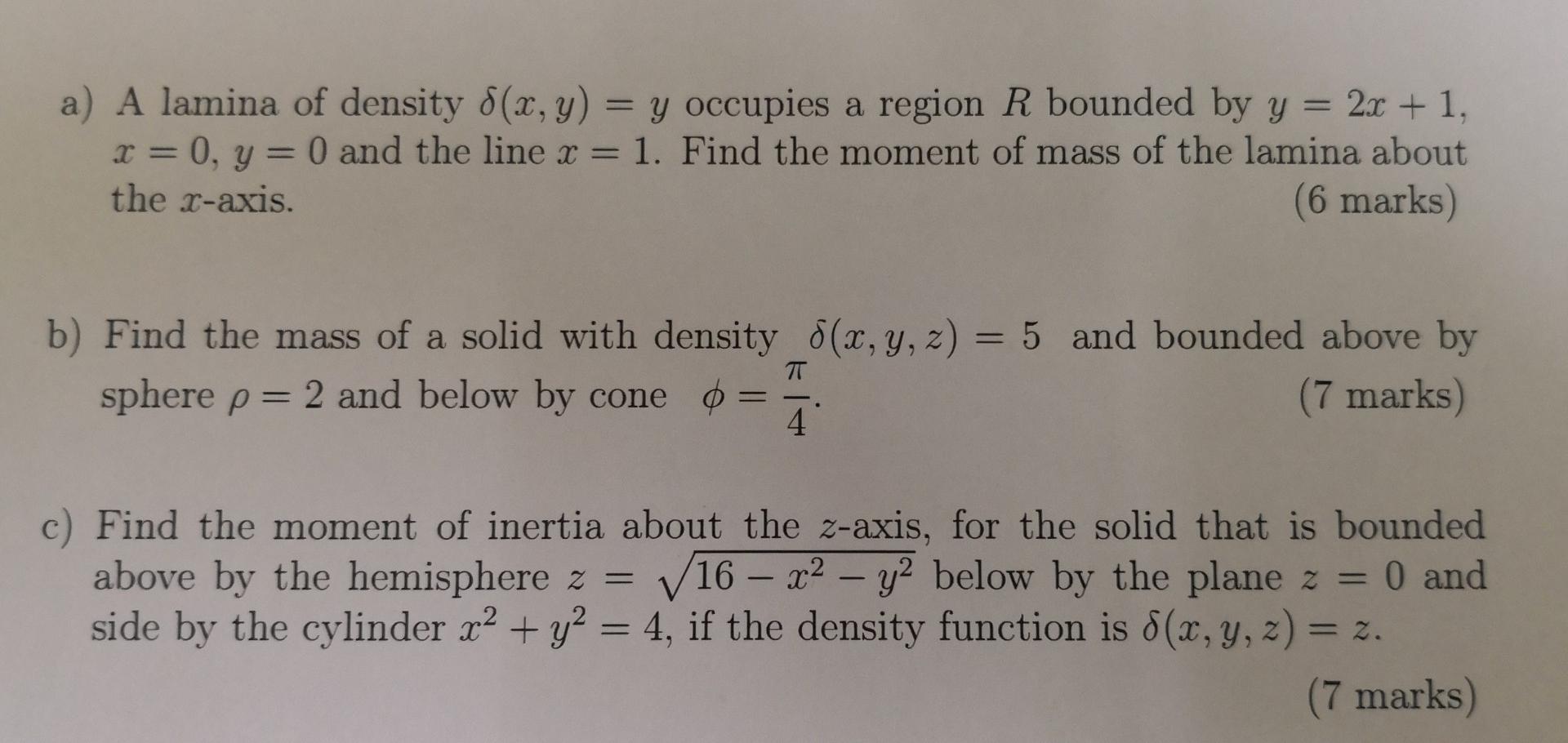 Solved = a) A lamina of density 8(x, y) = y occupies a | Chegg.com
