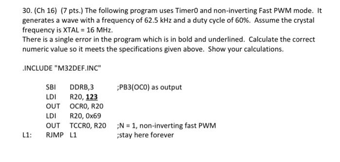 Solved The following program uses Timer0 and non-inverting | Chegg.com