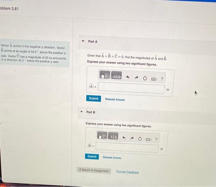 Solved Part A Vector A points in the negative x direction. | Chegg.com