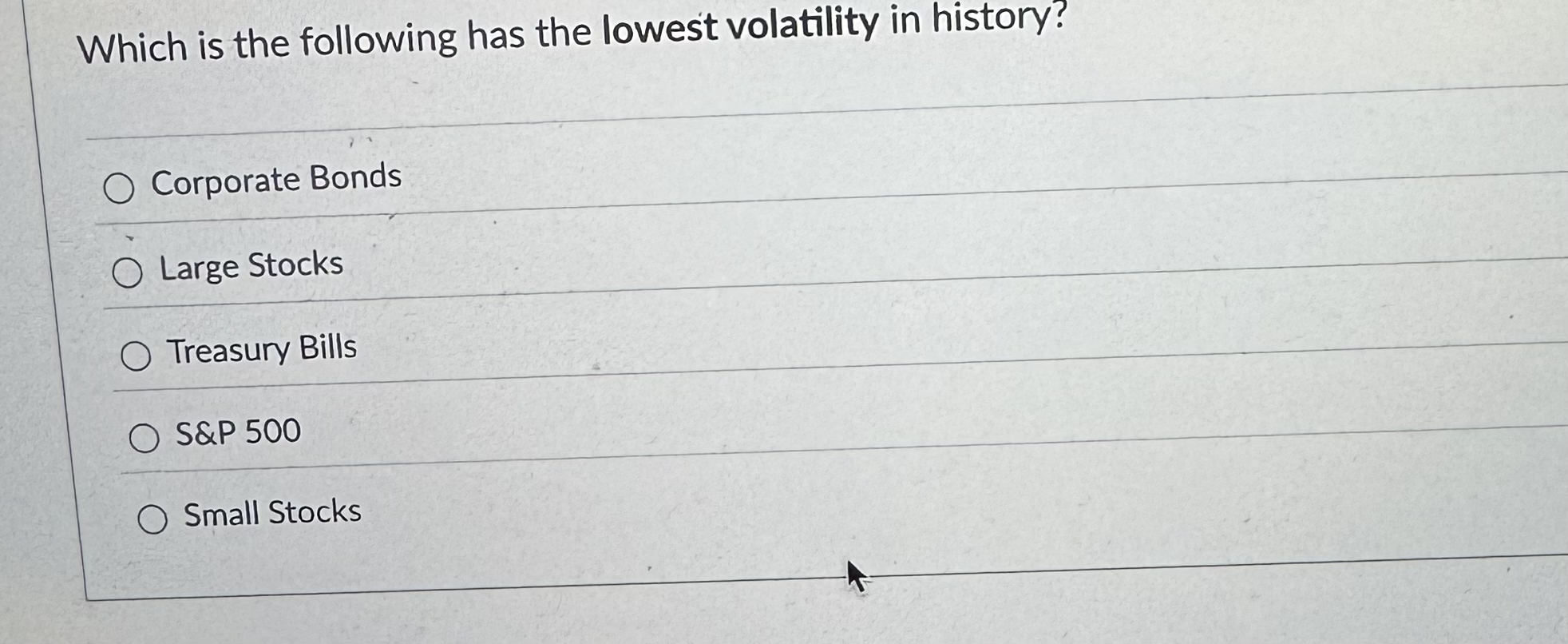 Solved Which is the following has the lowest volatility in | Chegg.com