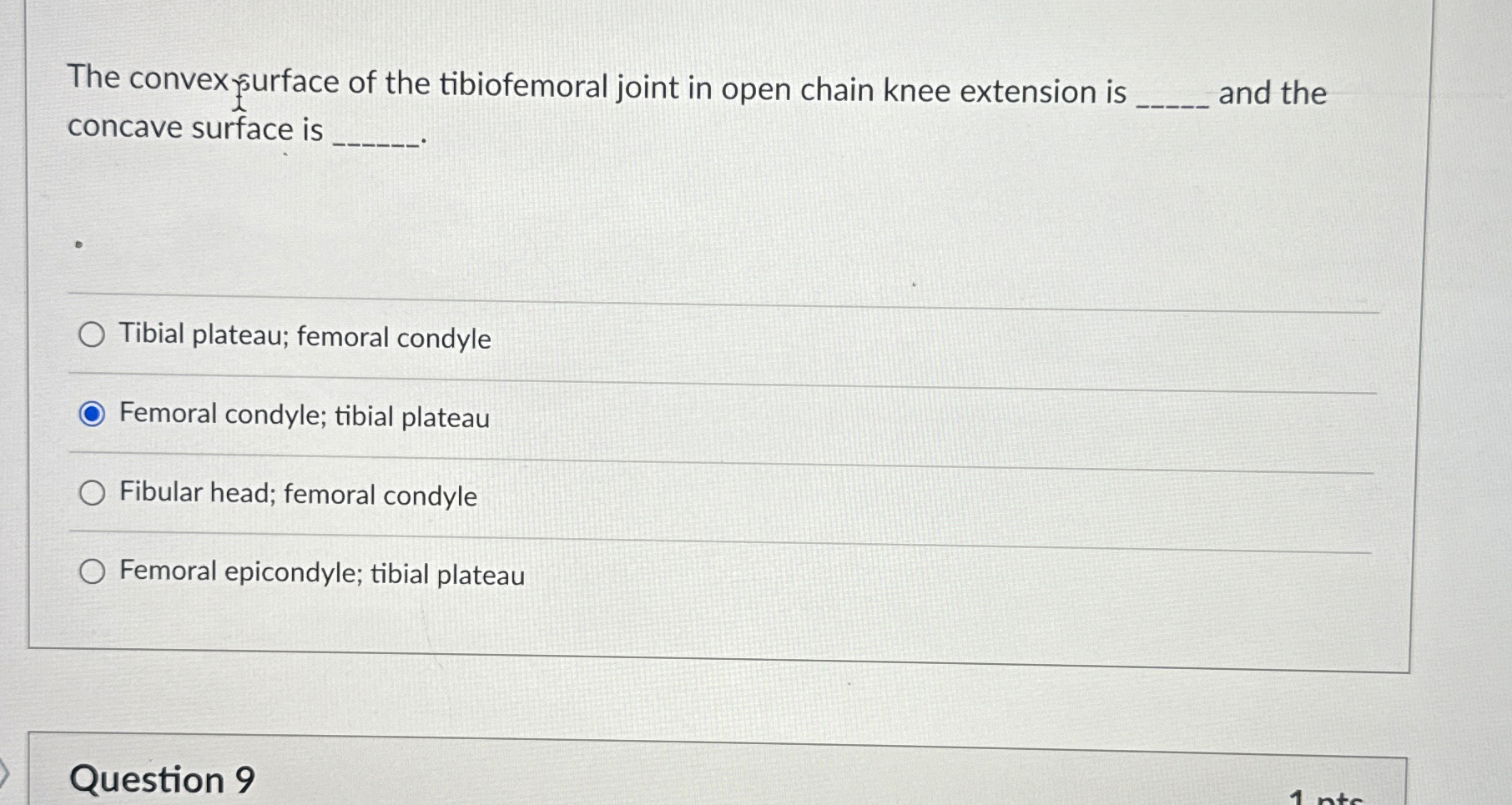Solved The convex surface of the tibiofemoral joint in open | Chegg.com