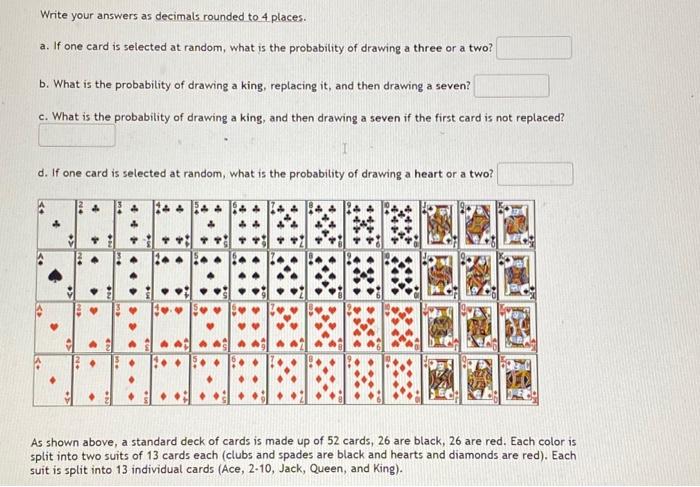 Solved Write your answers as decimals rounded to 4 places. | Chegg.com