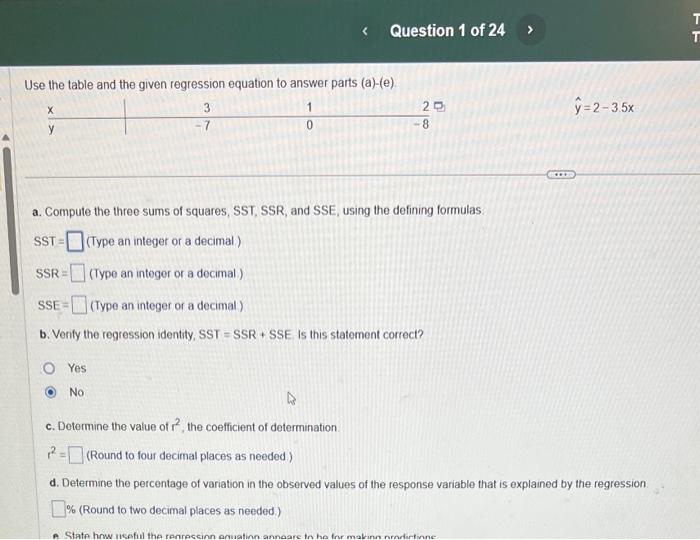 Solved Use the table and the given regression equation to | Chegg.com