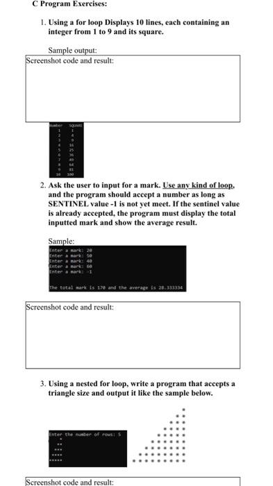 Solved C Program Exercises 1 Using A For Loop Displays 10