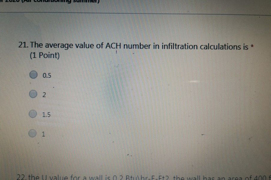 Solved 21. The average value of ACH number in infiltration | Chegg.com
