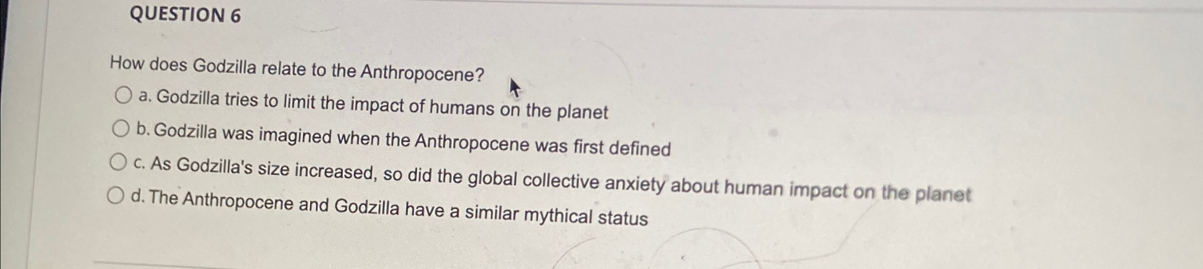 Solved QUESTION 6How does Godzilla relate to the | Chegg.com