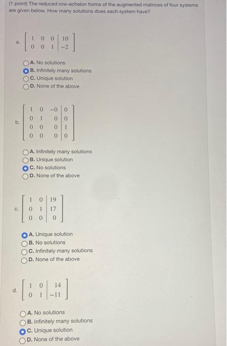 Solved (1 point) The reduced row-echelon forms of the | Chegg.com