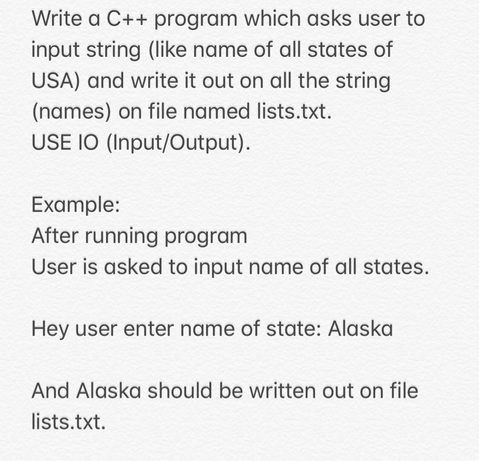 Solved Write a C++ program which asks user to input string | Chegg.com