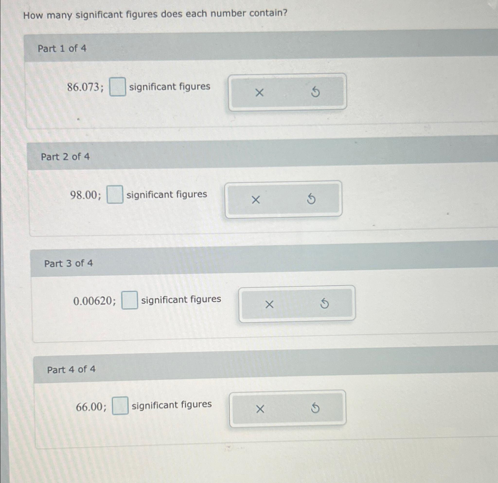 Solved How many significant figures does each number | Chegg.com