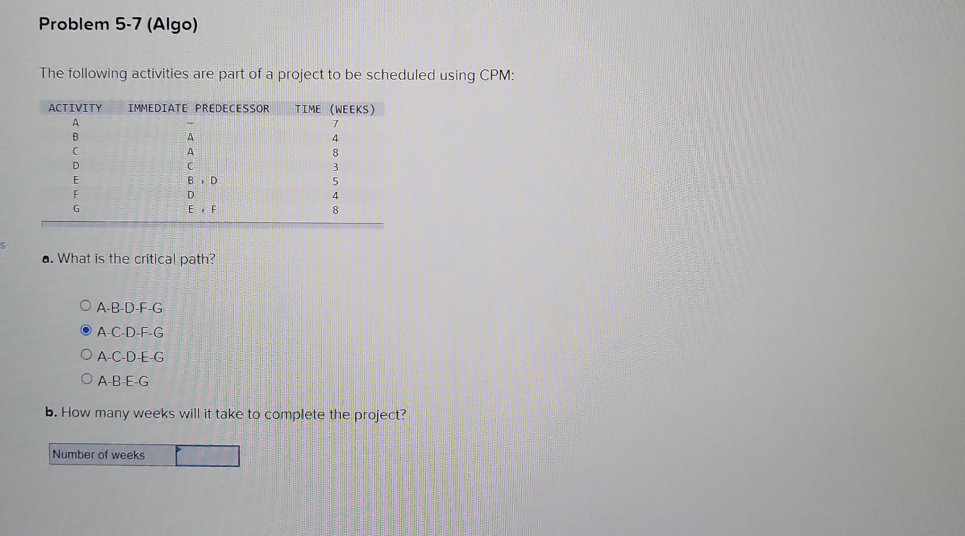 Solved b. How many weeks will it take to complete the | Chegg.com