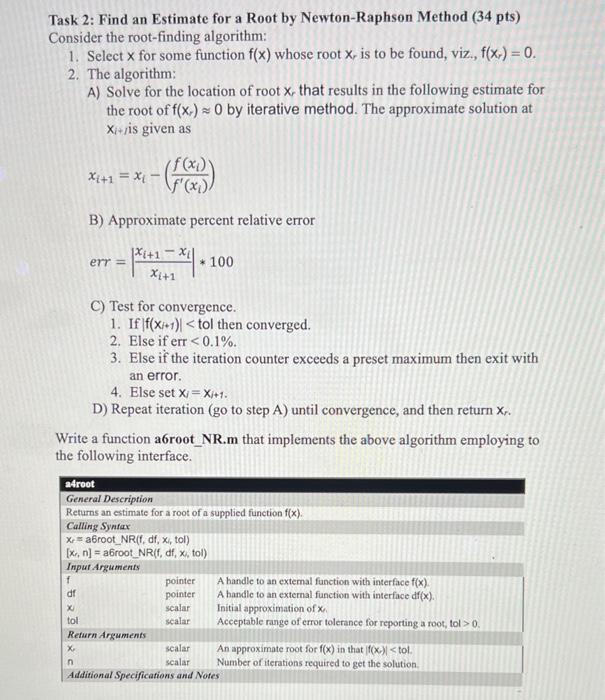 Solved Task 2: Find an Estimate for a Root by Newton-Raphson | Chegg.com