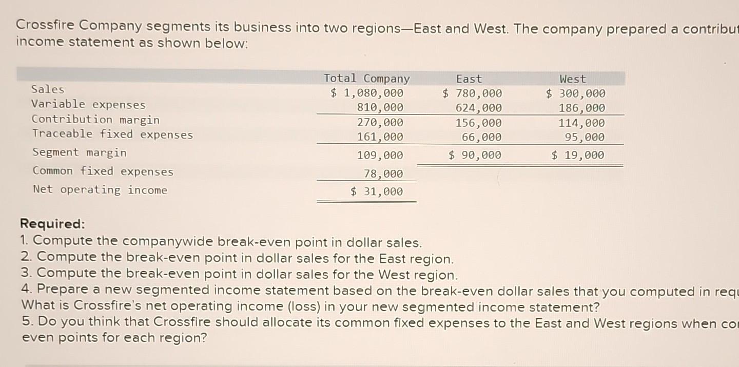 Solved Crossfire Company segments its business into two | Chegg.com