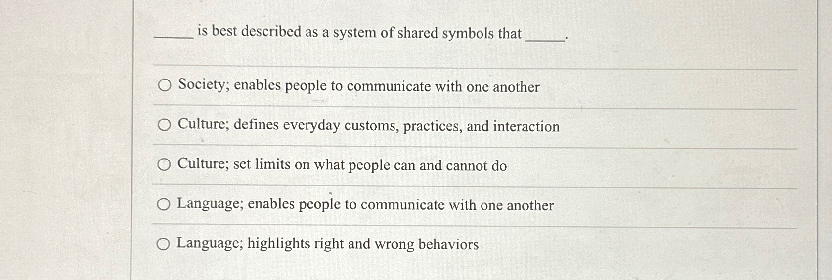 Solved is best described as a system of shared symbols | Chegg.com