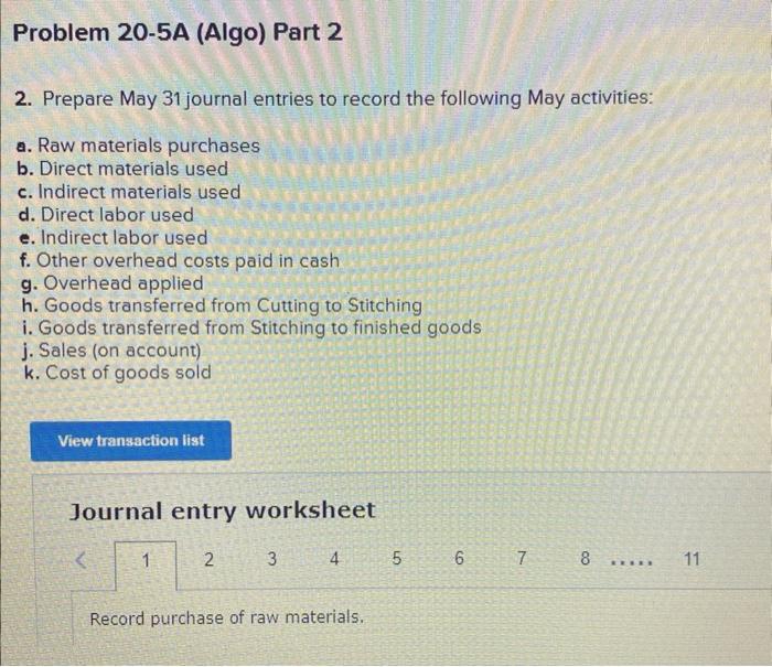 Solved Problem 20-5A (Algo) Production cost flow and | Chegg.com