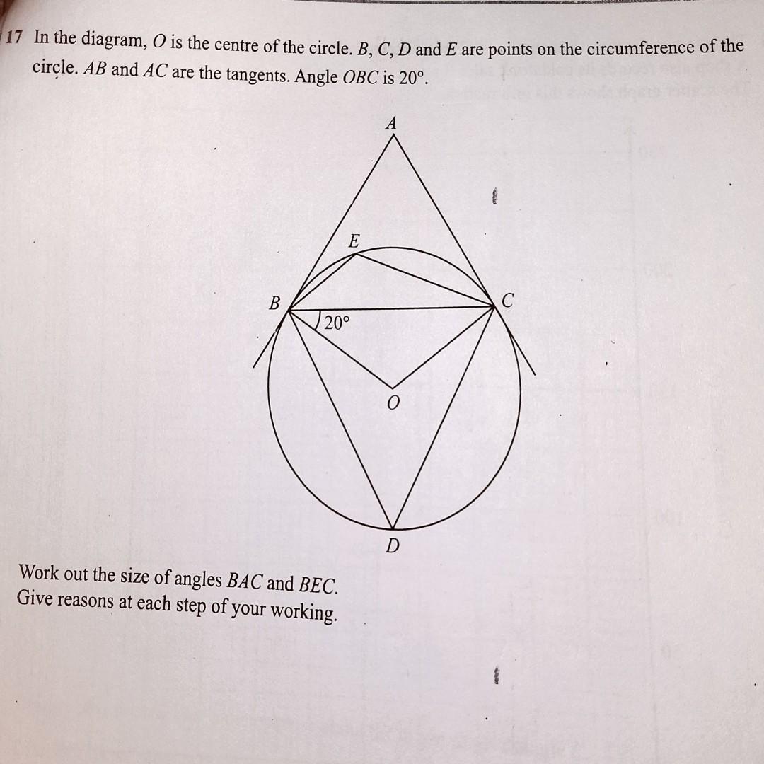 Solved 17 In the diagram, O is the centre of the circle. | Chegg.com