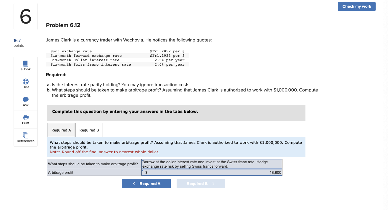 Solved Problem 6.12James Clark is a currency trader with | Chegg.com