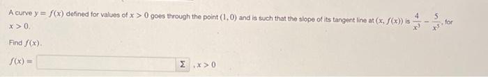 Solved A curve y=f(x) defined for values of x>0 goes through | Chegg.com