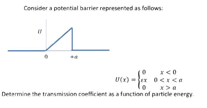 Solved Consider a potential barrier represented as follows: | Chegg.com