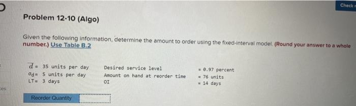 Check Problem 12-10 (Algo) Given the following | Chegg.com
