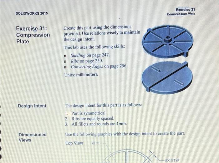 Solved SOLIDWORKS 2015 Exercise 31 Compression Plate | Chegg.com