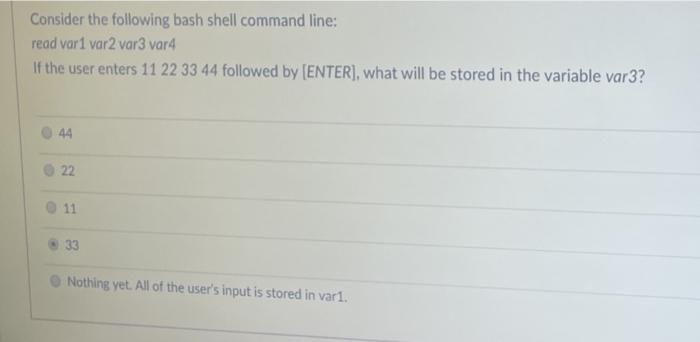 Solved Consider the following bash shell command line: read | Chegg.com