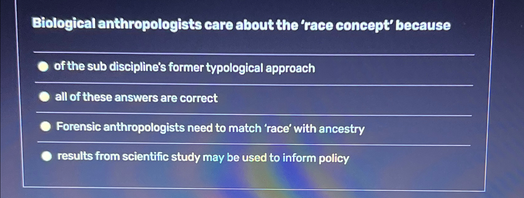 Solved Biological anthropologists care about the 'race | Chegg.com