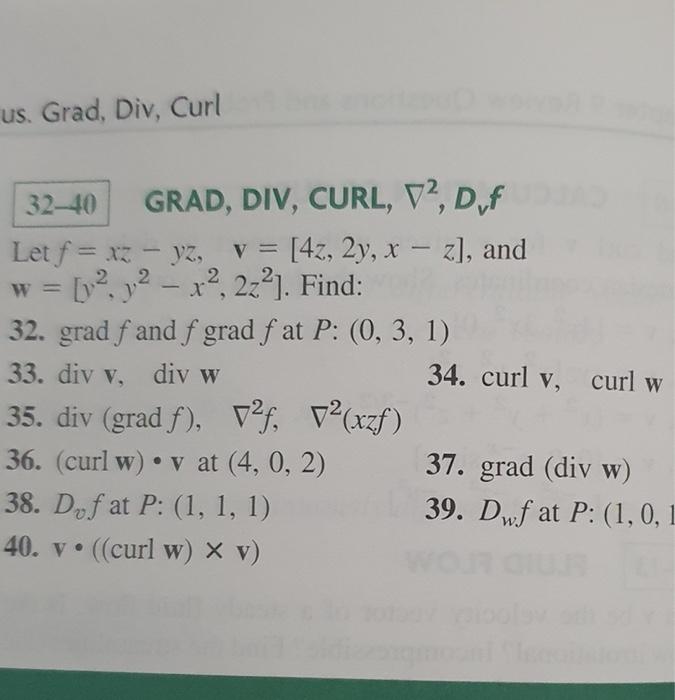 Solved us. Grad, Div, Curl 32-40 GRAD, DIV, CURL, V2, Dof | Chegg.com