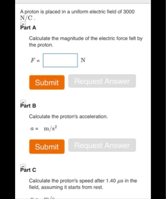 Solved A Proton Is Placed In A Uniform Electric Field Of