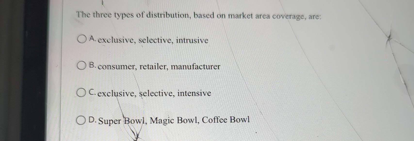 Solved The three types of distribution, based on market area | Chegg.com