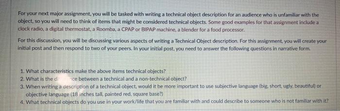 Solved For your next major assignment, you will be tasked | Chegg.com