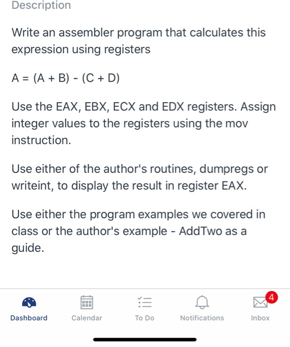Solved Description Write an assembler program that | Chegg.com