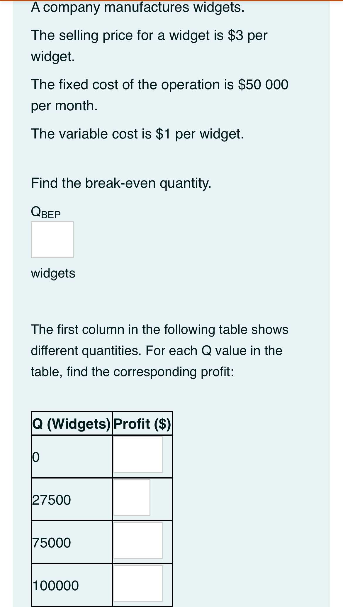 Solved A company manufactures widgets.The selling price for | Chegg.com