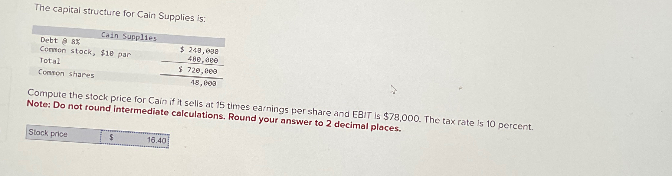 Solved The capital structure for Cain Supplies is:Compute | Chegg.com