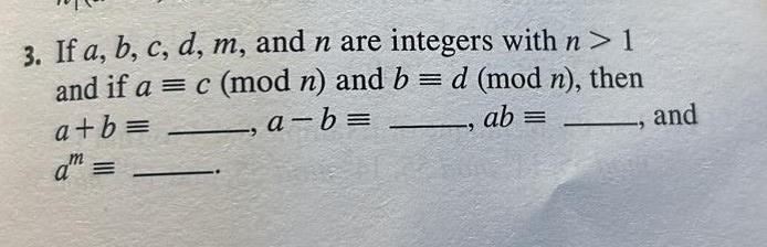 Solved 3. If a,b,c,d,m, and n are integers with n>1 and if | Chegg.com