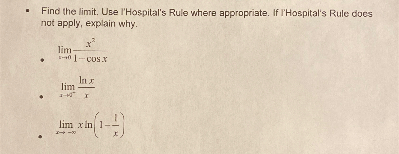 Solved Find the limit. ﻿Use l'Hospital's Rule where | Chegg.com