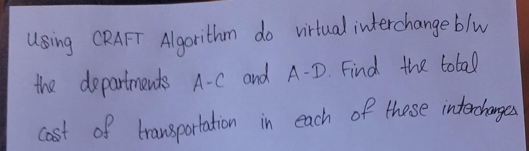 Solved Using CRAFT Algorithm do virtual interchange blu | Chegg.com