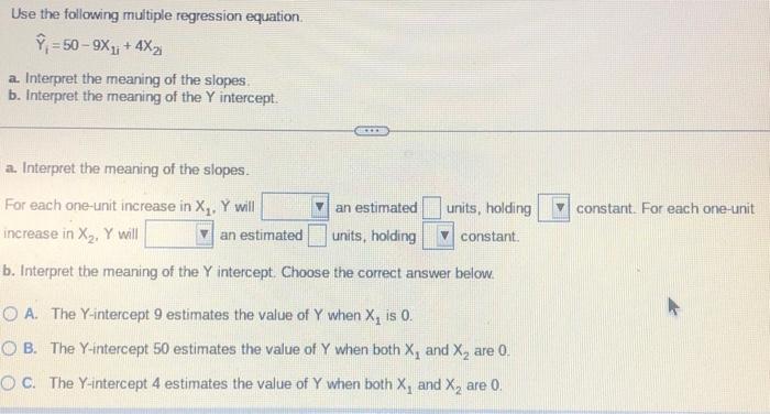 Solved Use the following multiple regression equation. | Chegg.com