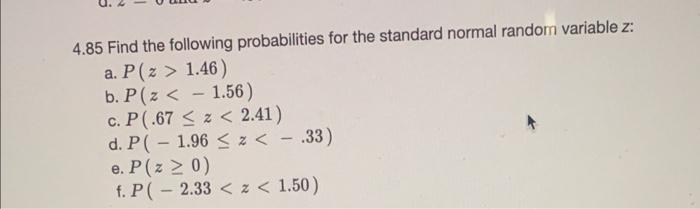 Solved 4.85 Find the following probabilities for the | Chegg.com