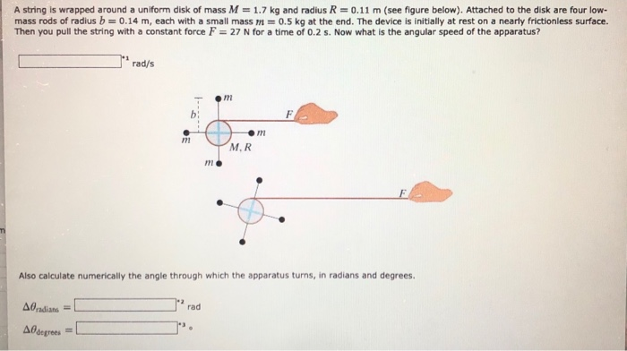 Solved A string is wrapped around a uniform disk of mass M = | Chegg.com