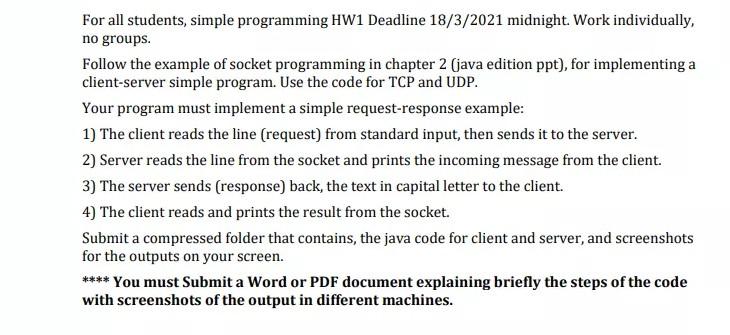 Solved For all students, simple programming HW1 Deadline | Chegg.com