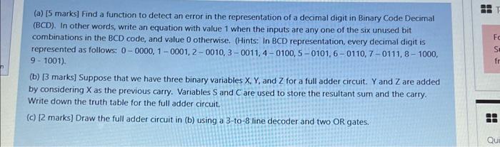 Solved (a) [5 marks] Find a function to detect an error in | Chegg.com